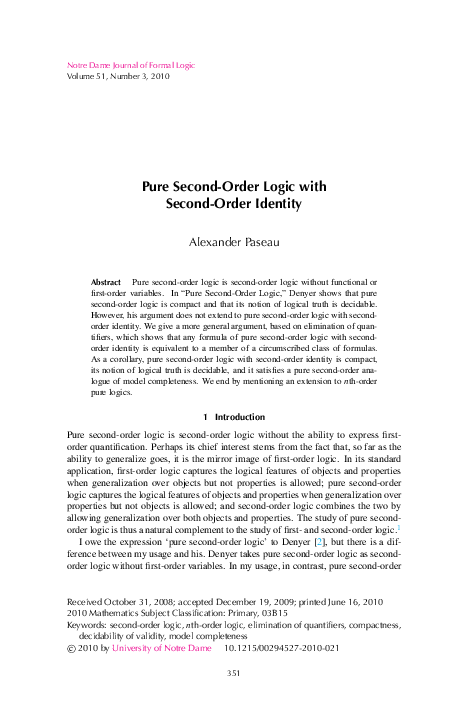 (PDF) Pure Second-Order Logic with Second-Order Identity