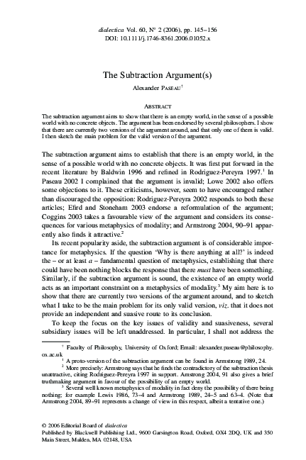 Pdf The Subtraction Argument S