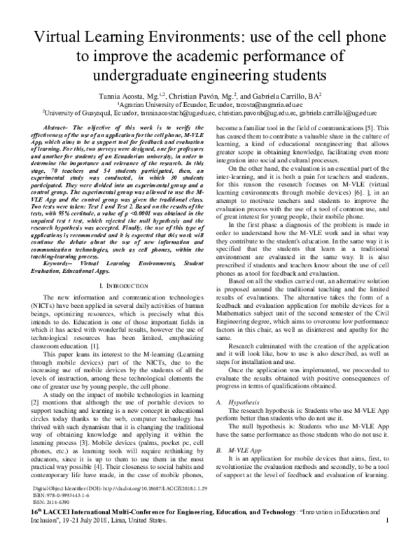(PDF) Virtual Learning Environments: use of the cell phone to improve the academic performance ...