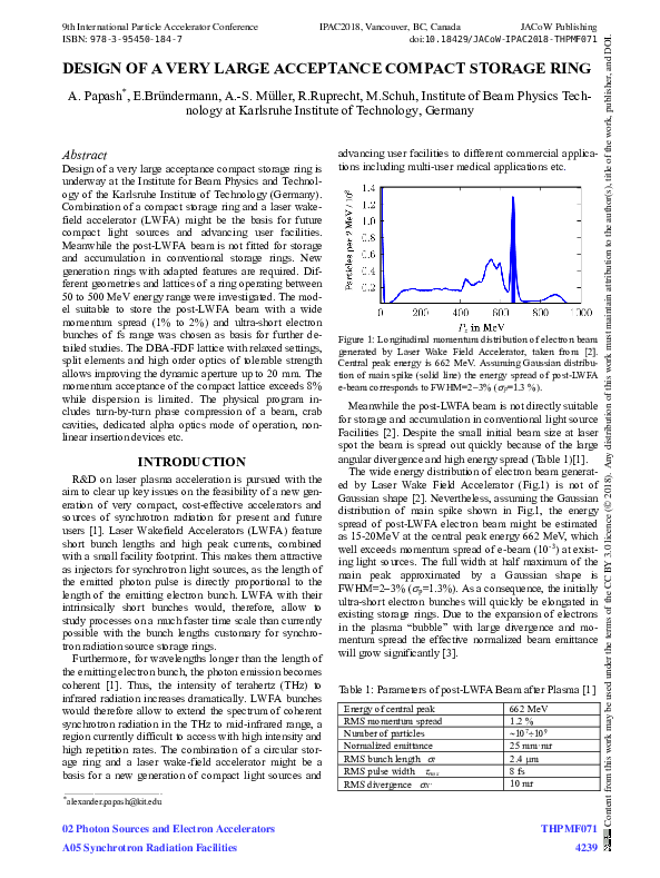 (PDF) Design of a Very Large Acceptance Compact Storage Ring ...