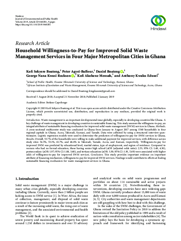 (PDF) Household Willingness to Pay for Improved Solid Waste Management in Akinyele Local ...
