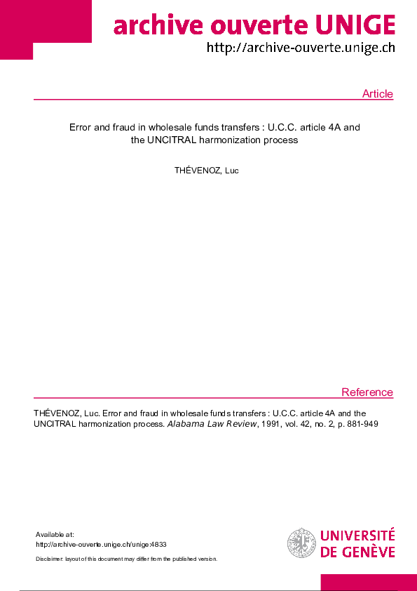 (PDF) Error and fraud in wholesale funds transfers: UCC article 4A and ...