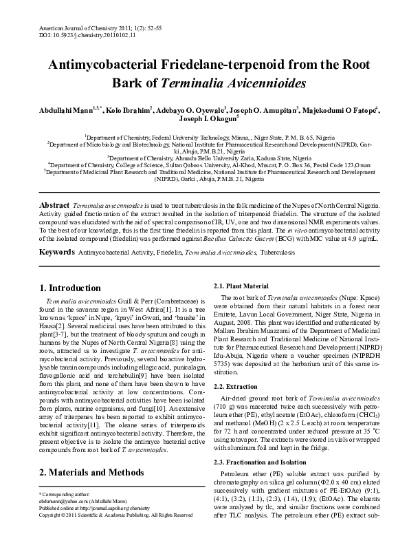 (PDF) Antimycobacterial Friedelane-terpenoid from the Root Bark of ...
