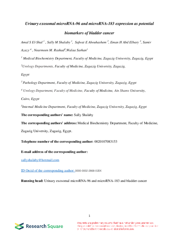 (PDF) Urinary exosomal microRNA-96-5p and microRNA-183-5p expression as ...