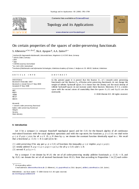 Pdf On Certain Properties Of The Spaces Of Order Preserving Functionals