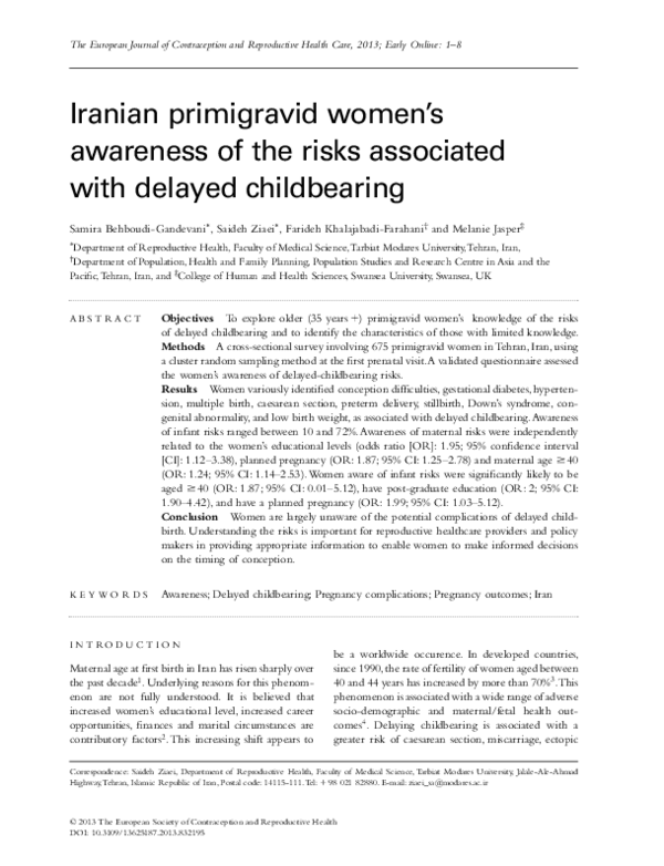 (PDF) Iranian primigravid women's awareness of the risks associated ...