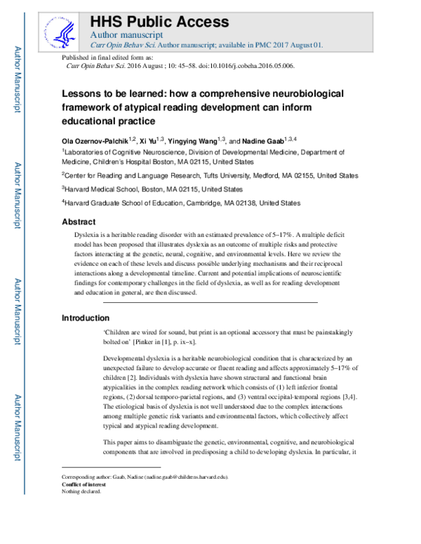 (PDF) Lessons to be learned: how a comprehensive neurobiological ...