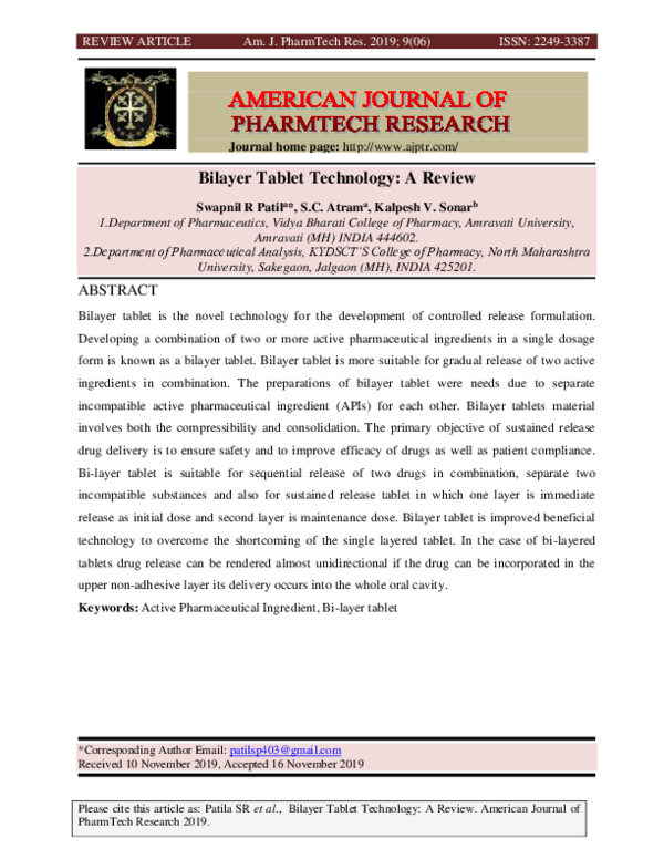 (PDF) Bilayer Tablet Technology: A Review