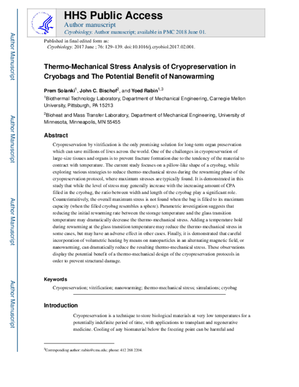(PDF) Thermo-mechanical stress analysis of cryopreservation in cryobags ...