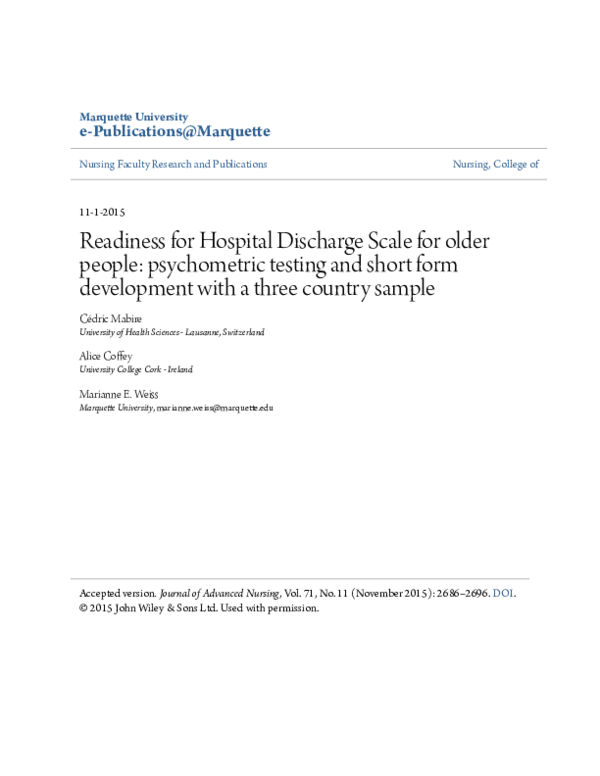 (PDF) Readiness for Hospital Discharge Scale for older people ...