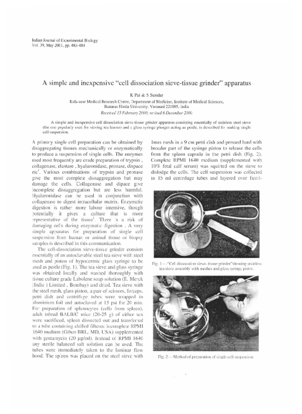 (PDF) A simple and inexpensive "cell dissociation sieve-tissue grinder ...
