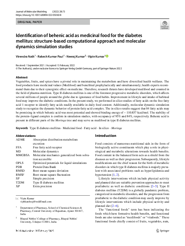 (PDF) Identification of behenic acid as medicinal food for the diabetes ...