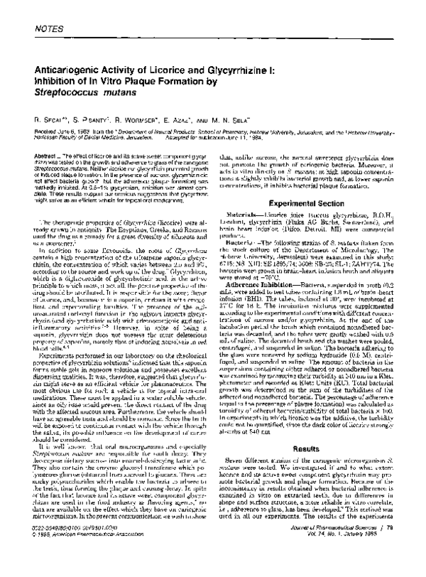 (PDF) Anticariogenic activity of licorice and glycyrrhizine I ...
