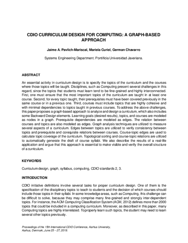 (PDF) Cdio Curriculum Design for Computing: A Graph-Based Approach