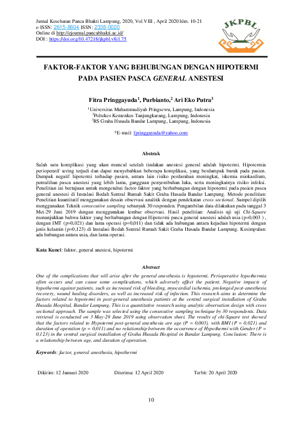 (PDF) Faktor-Faktor Yang Behubungan Dengan Hipotermi Pada Pasien Pasca ...