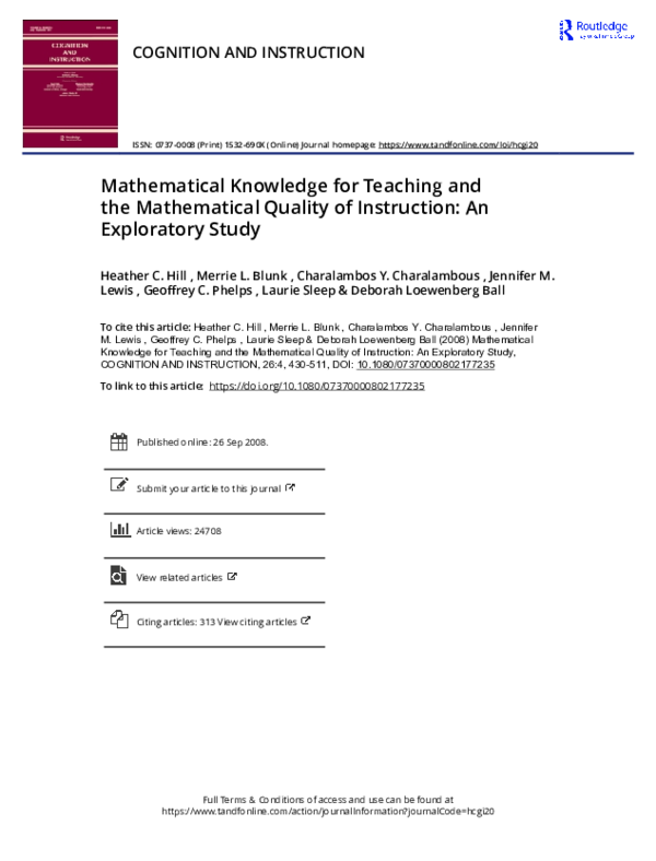 (PDF) Mathematical Knowledge for Teaching and the Mathematical Quality ...