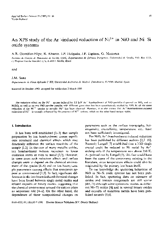 (PDF) An XPS study of the Ar+-induced reduction of Ni2+ in NiO and Ni ...
