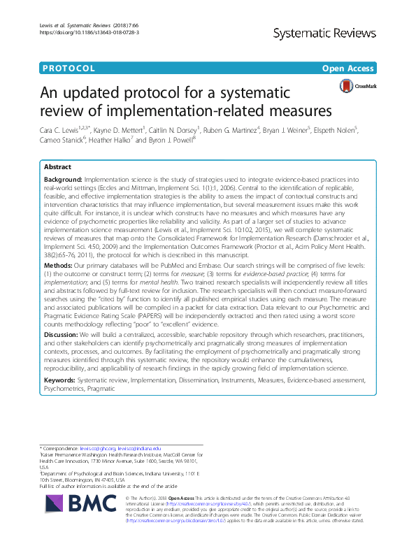 Pdf An Updated Protocol For A Systematic Review Of Implementation Related Measures