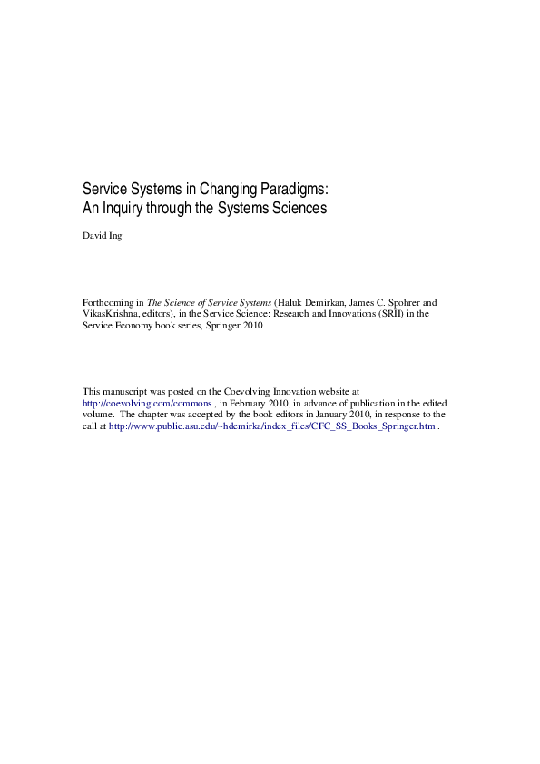 (PDF) Service Systems in Changing Paradigms: An Inquiry Through the ...