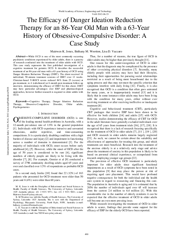 (PDF) Efficacy of Danger Ideation Reduction Therapy in Obsessive ...