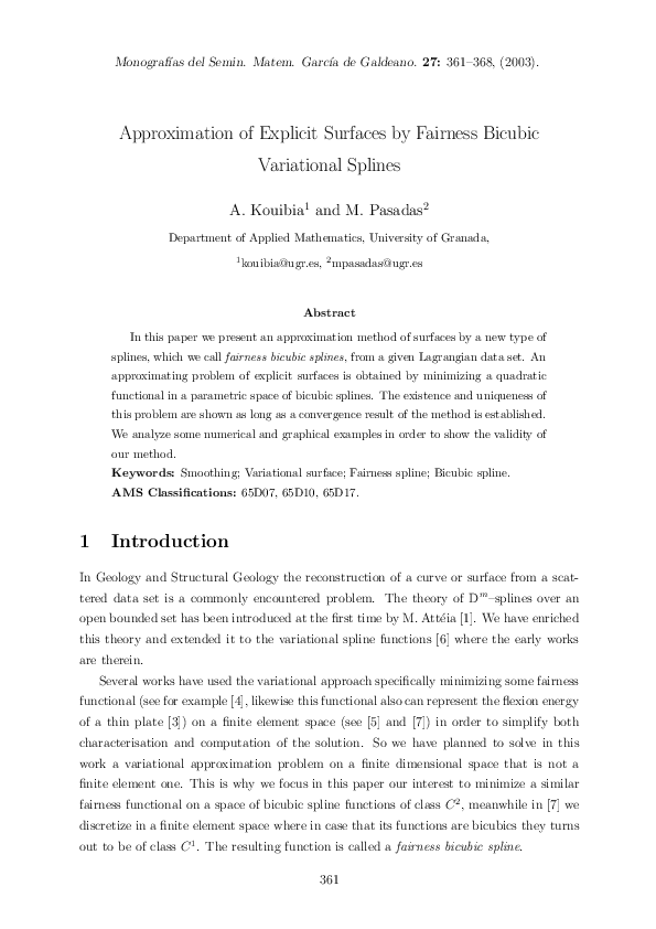(PDF) Approximation of explicit surfaces by fairness bicubic variational splines