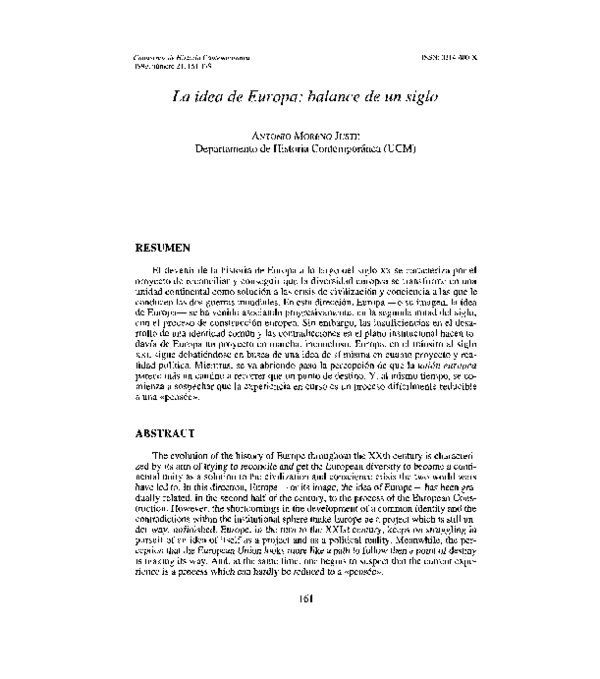 (PDF) La idea de Europa: balance de un siglo