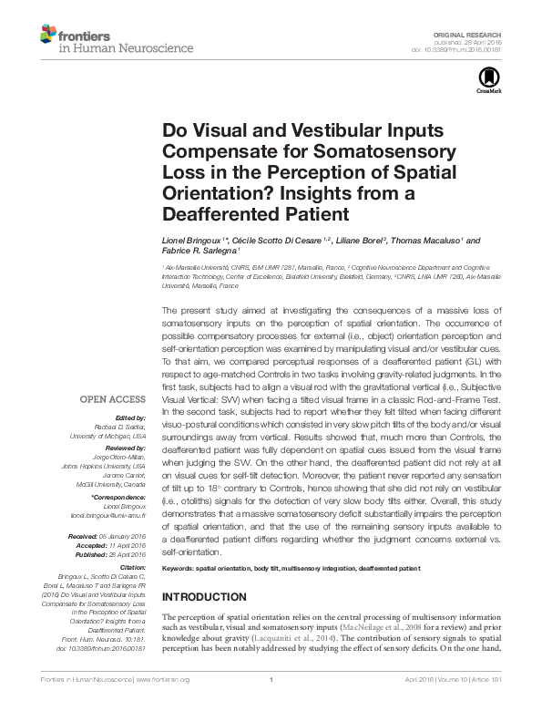 (PDF) Do Visual and Vestibular Inputs Compensate for Somatosensory Loss ...