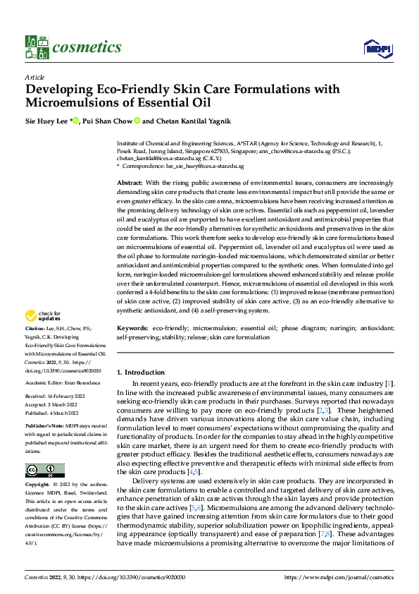 (PDF) Developing Eco-Friendly Skin Care Formulations with ...