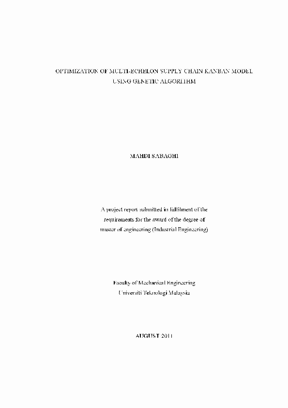 Pdf Optimization Of A Multi Echelon Supply Chain Kanban Model Using Genetic Algorithm