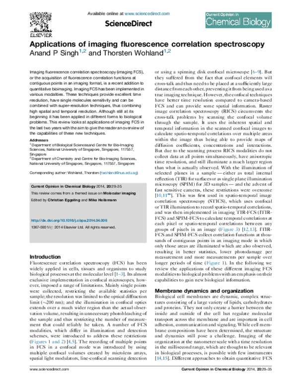 Pdf Applications Of Imaging Fluorescence Correlation Spectroscopy