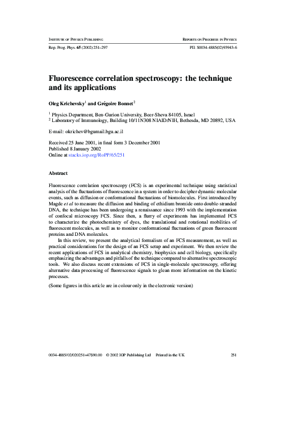 (PDF) Fluorescence correlation spectroscopy: the technique and its applications
