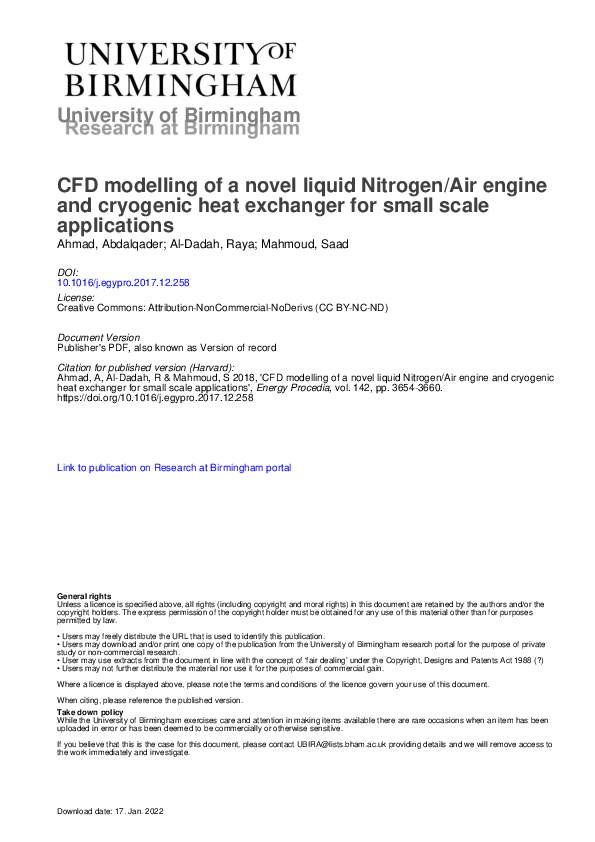(PDF) CFD modelling of a novel liquid Nitrogen/Air engine and cryogenic ...