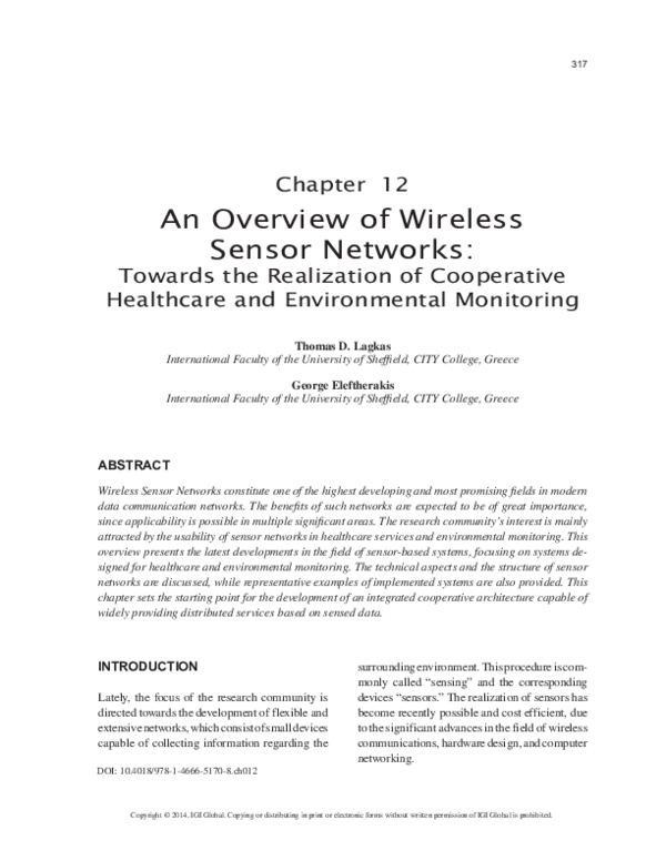 (PDF) Overview of Wireless Sensor Networks