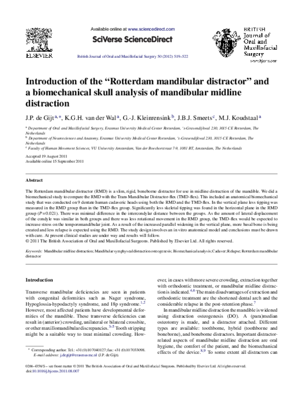 (PDF) Introduction of the “Rotterdam mandibular distractor” and a ...