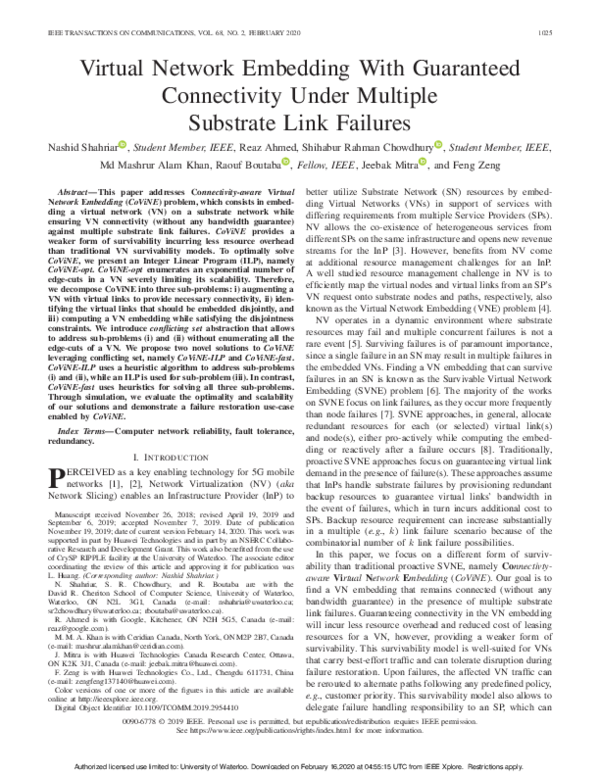 (PDF) Virtual Network Embedding With Guaranteed Connectivity Under Multiple Substrate Link Failures