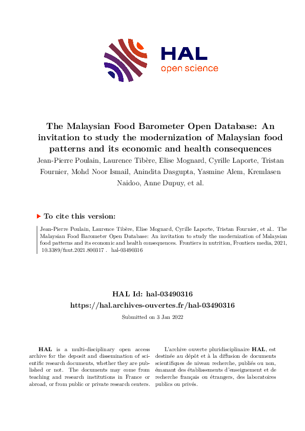(PDF) The Malaysian Food Barometer Open Database: An Invitation to ...