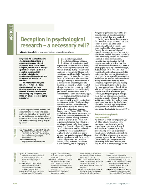 (PDF) Deception in psychological research – a necessary evil