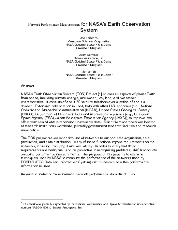 (PDF) Network performance measurements for NASA’s Earth Observation System