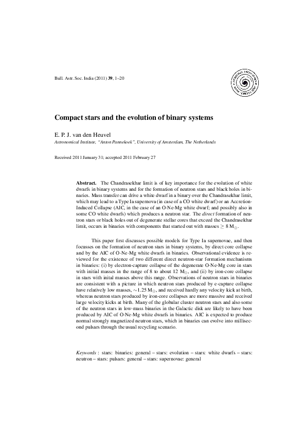 (PDF) Compact stars and the evolution of binary systems