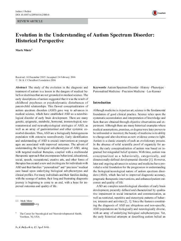 (PDF) Evolution in the Understanding of Autism Spectrum Disorder ...