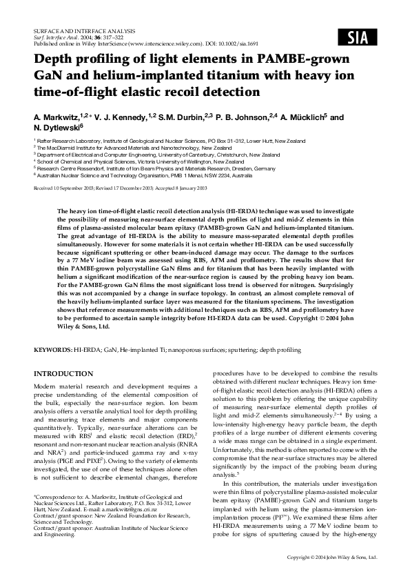 (PDF) Depth profiling of light elements in PAMBE-grown GaN and helium-implanted titanium with ...