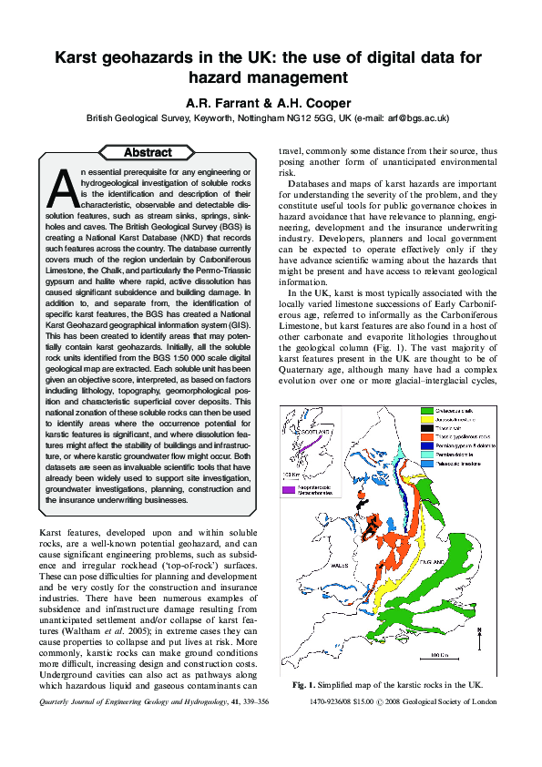 (PDF) Karst geohazards in the UK: the use of digital data for hazard management