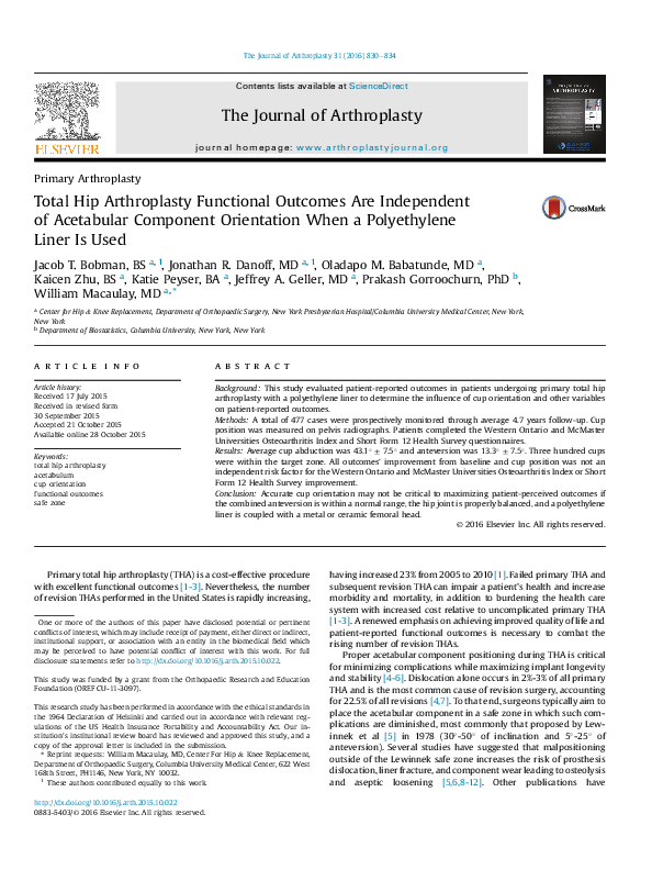 (PDF) Successful closed reduction of a dislocated constrained total hip ...
