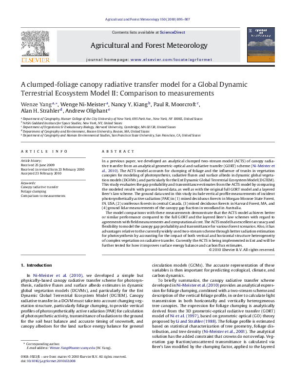 (PDF) A clumped-foliage canopy radiative transfer model for a global ...
