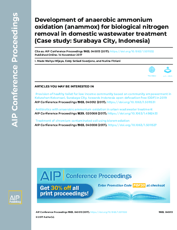 (PDF) Development of anaerobic ammonium oxidation (anammox) for biological nitrogen removal in ...