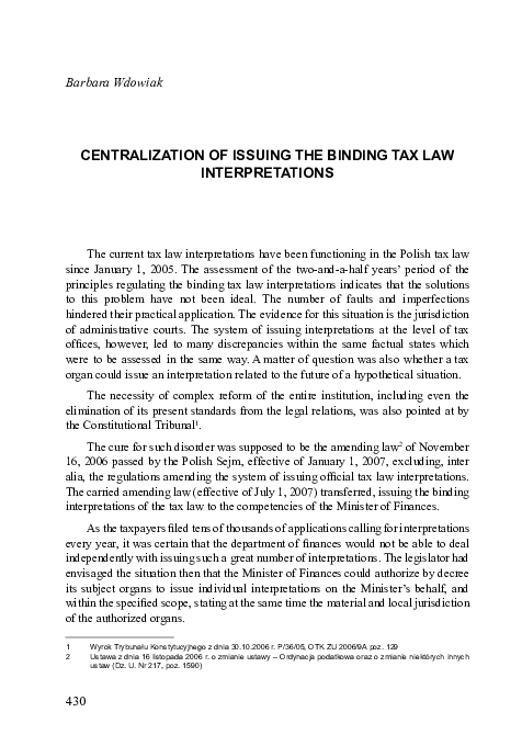 (PDF) Centralization of Issuing the Binding Tax Law Interpretations