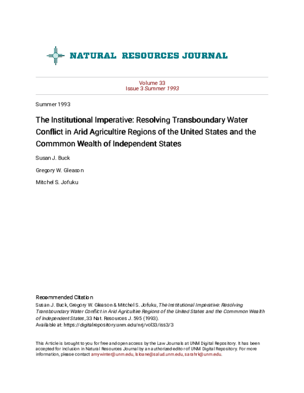 (PDF) Institutional Imperative: Resolving Transboundary Water Conflict in Arid Agricultire ...
