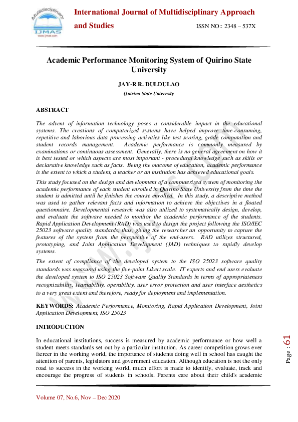 (PDF) Academic Performance Monitoring System of Quirino State University