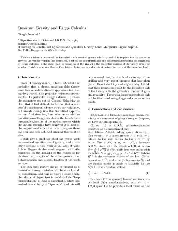 (PDF) Quantum gravity and Regge calculus