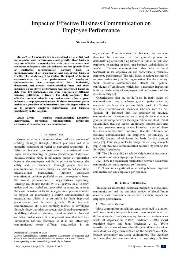 (PDF) Impact of Effective Business Communication on Employee Performance